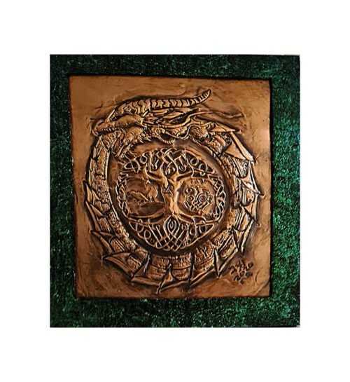 The Raven & Tree of Life with Ouroboros Left Side | Celtic copper