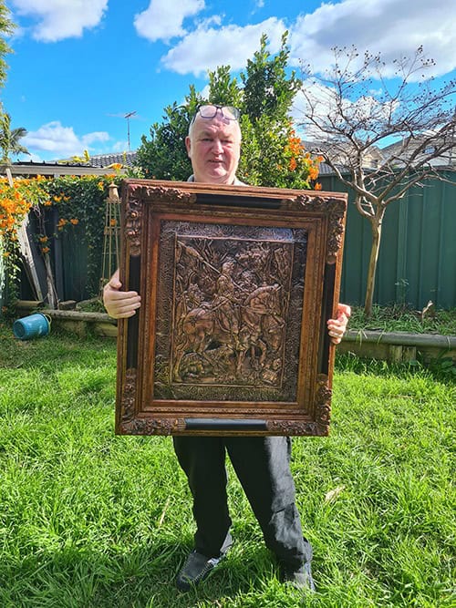 ”Knight, Death and the Devil” in a restored antique frame. | Celtic copper